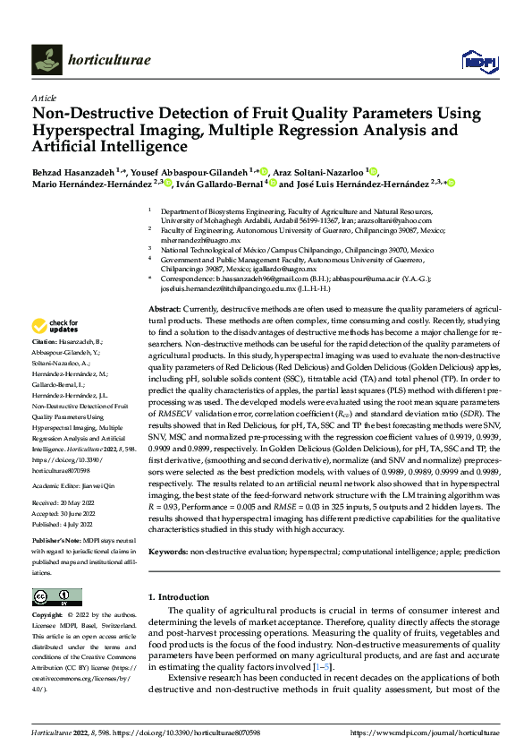 Pdf Non Destructive Detection Of Fruit Quality Parameters Using