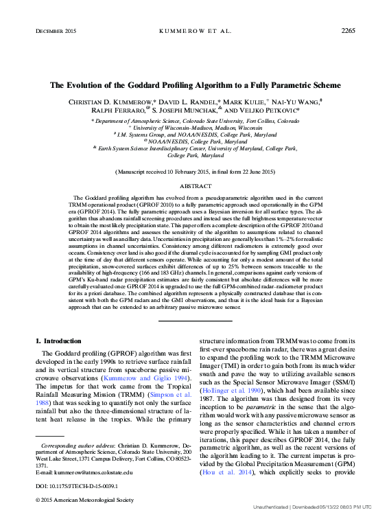 (PDF) The Evolution of the Goddard Profiling Algorithm to a Fully Parametric Scheme