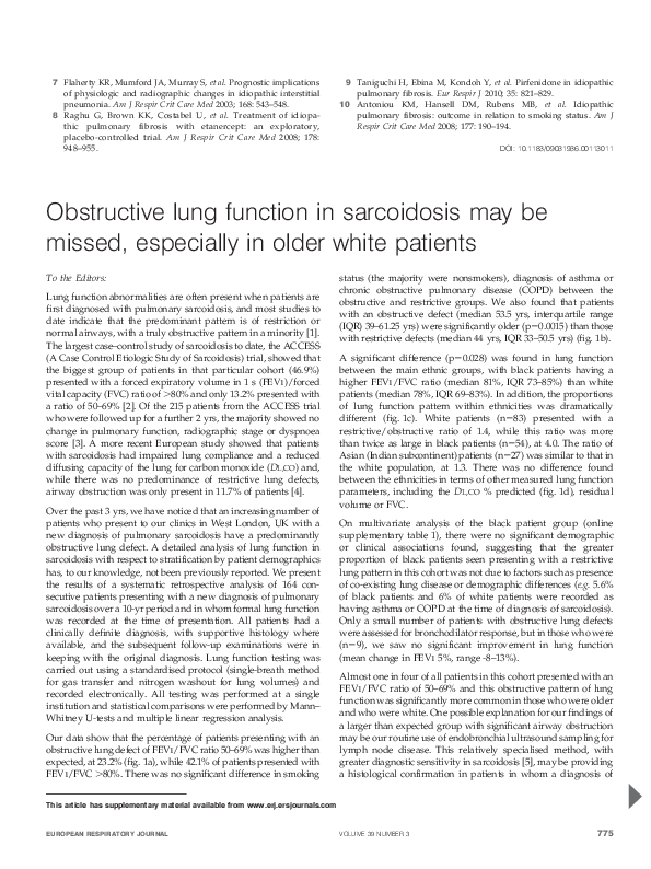 (PDF) Obstructive lung function in sarcoidosis may be missed ...