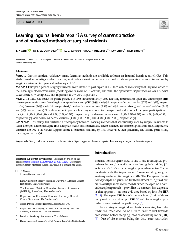 (PDF) Learning inguinal hernia repair? A survey of current practice and ...