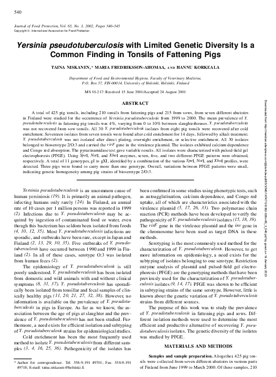 (PDF) Yersinia pseudotuberculosis with Limited Genetic Diversity Is a ...