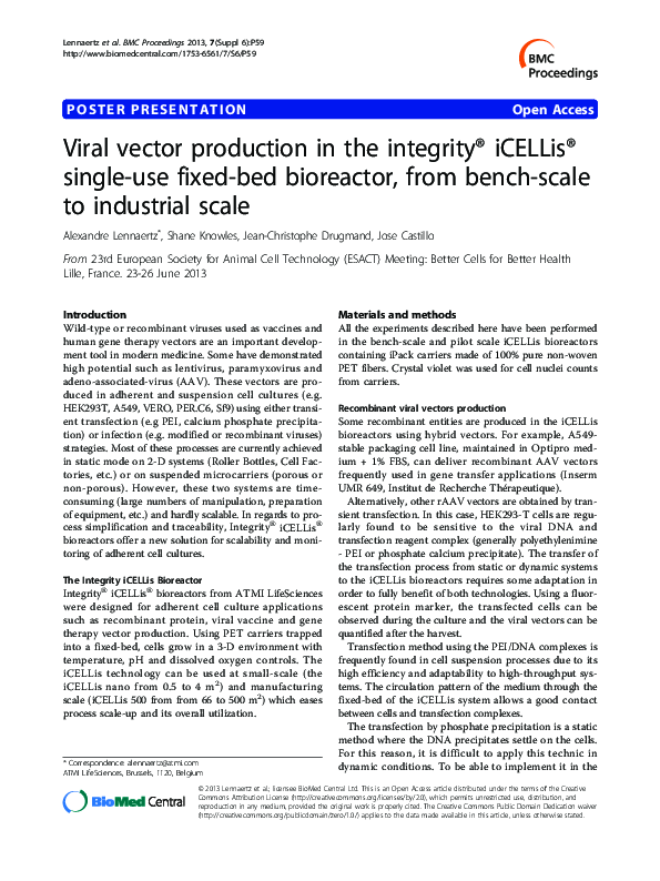 (PDF) Viral vector production in the integrity® iCELLis® single-use ...
