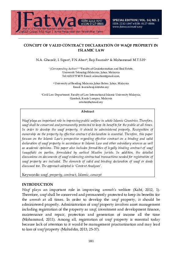(PDF) Concept of Valid Contract Declaration of Waqf Property in Islamic Law