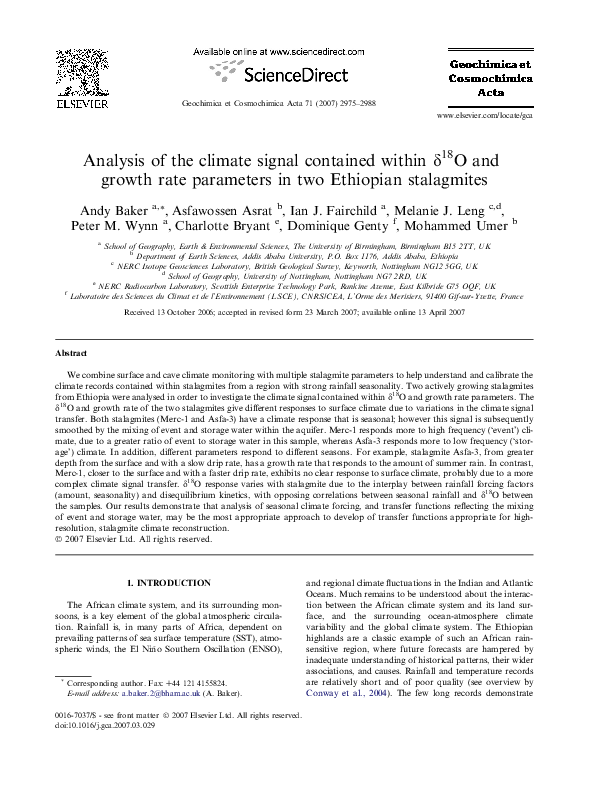 (PDF) Analysis of the climate signal contained within d18O and growth ...