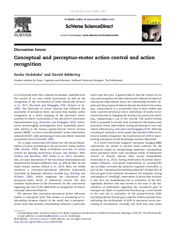 (PDF) Conceptual and perceptuo-motor action control and action recognition
