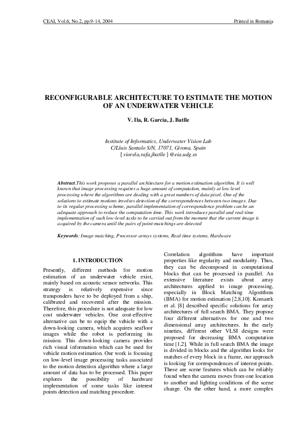 (PDF) Reconfigurable Architecture To Estimate The Motion Of An Underwater Vehicle