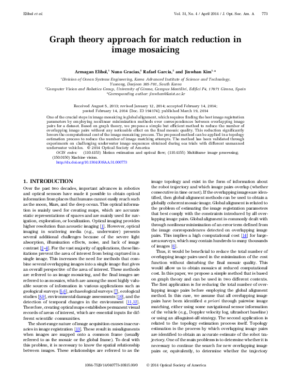 (PDF) Graph theory approach for match reduction in image mosaicing | Rafael Garcia Garcia ...