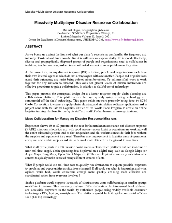 (PDF) Massively Multiplayer Disaster Response Collaboration