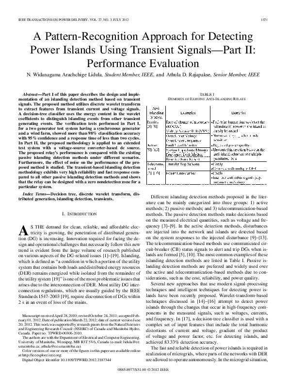 Pdf A Pattern Recognition Approach For Detecting Power Islands Using