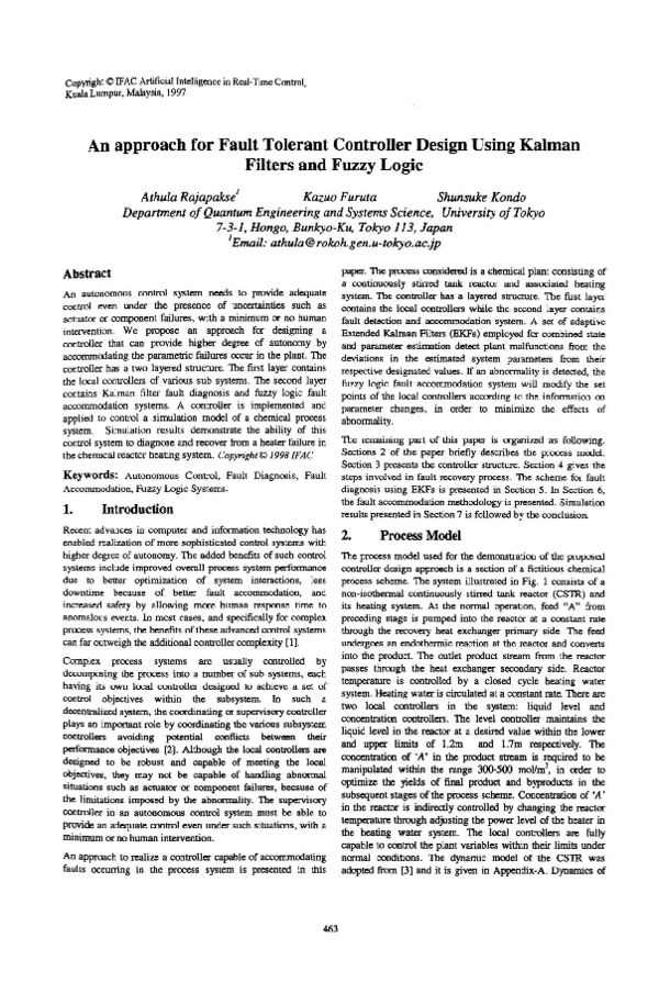 (PDF) An Approach for Fault Tolerant Controller Design Using Kalman Filters and Fuzzy Logic ...