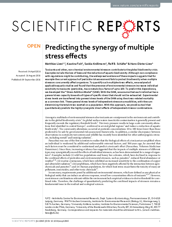 (PDF) Predicting the synergy of multiple stress effects
