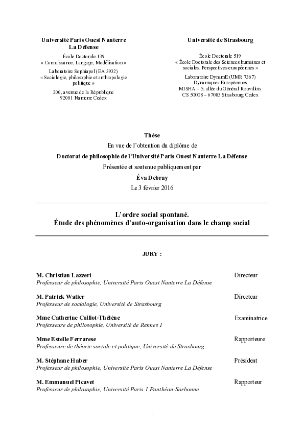 (PDF) Thinking the Spontaneous Order : self-organization in the Social ...