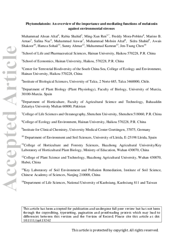 (PDF) Phytomelatonin: An overview of the importance and mediating ...