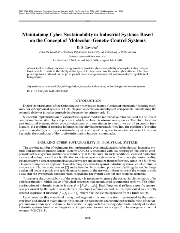 (PDF) Maintaining Cyber Sustainability in Industrial Systems Based on ...