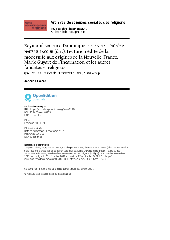 (PDF) Raymond Brodeur, Dominique Deslandes, Thérèse Nadeau-Lacour (dir ...