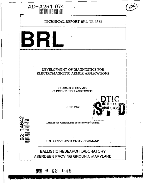 (PDF) Development of Diagnostics for Electromagnetic Armor Applications
