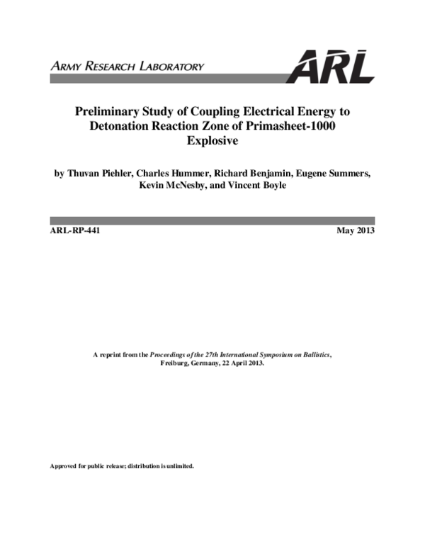 (PDF) Preliminary Study of Coupling Electrical Energy to Detonation ...