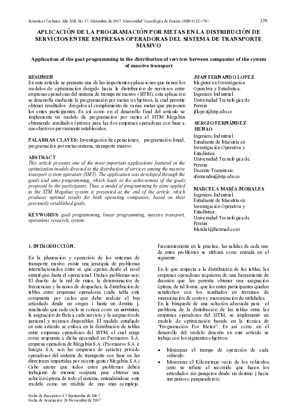 (PDF) Aplicación de la programación por metas en la distribución de servicios entre empresas ...