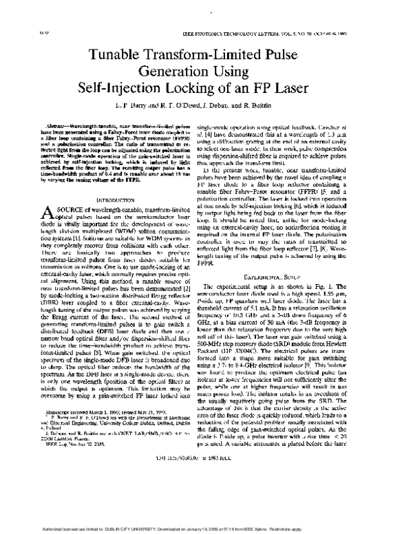 (PDF) Tunable transform-limited pulse generation using self-injection ...