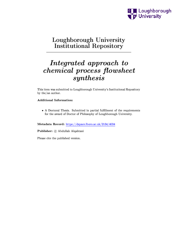 (PDF) Integrated approach to chemical process flowsheet synthesis | Abdullah Alqahtani ...