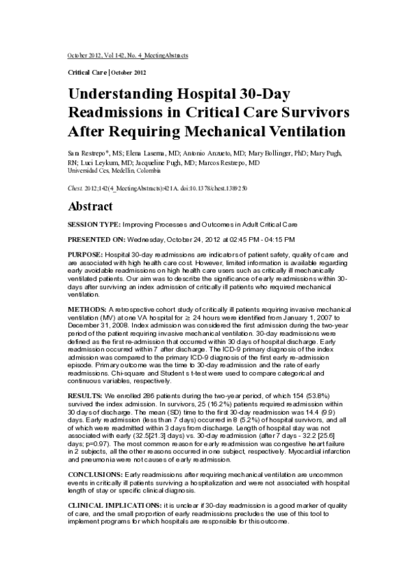 (PDF) Understanding Hospital 30-Day Readmissions in Critical Care ...