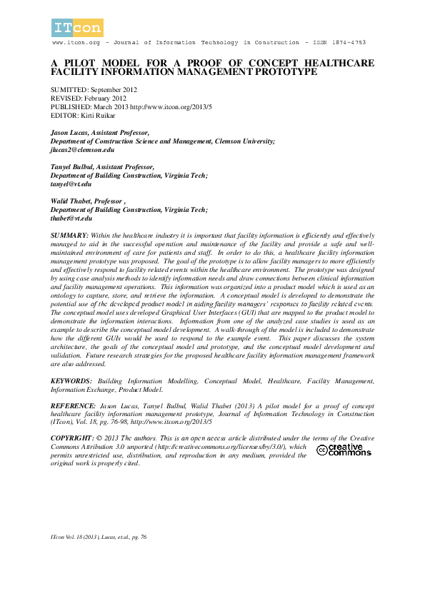 (PDF) Healthcare Facility Information Management Prototype Overview