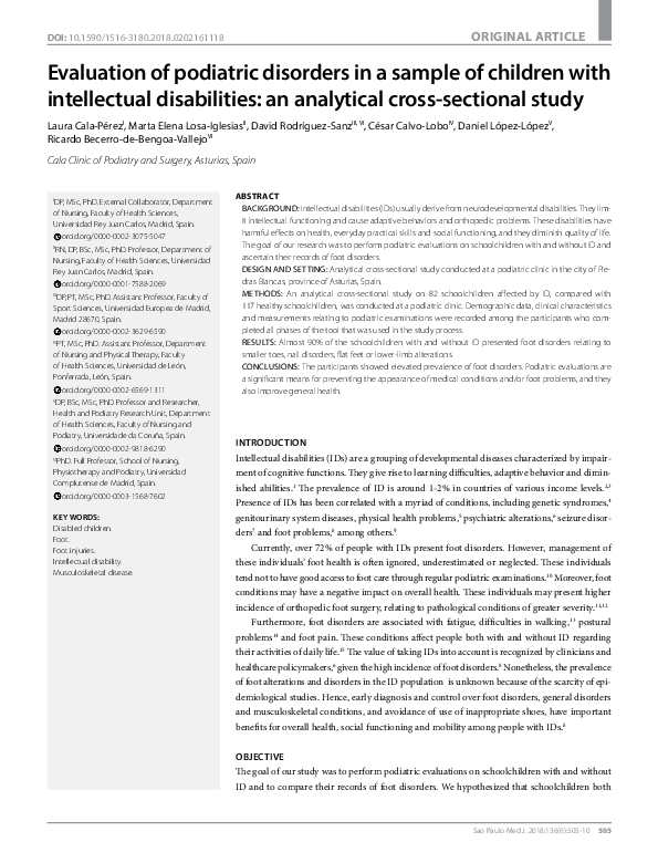 (PDF) Evaluation of podiatric disorders in a sample of children with ...