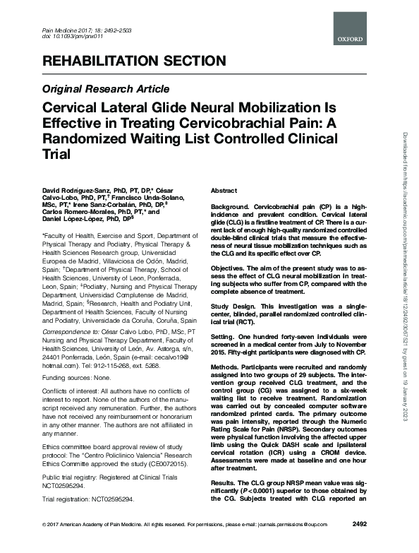 (PDF) Cervical Lateral Glide Neural Mobilization Is Effective in Treating Cervicobrachial Pain ...