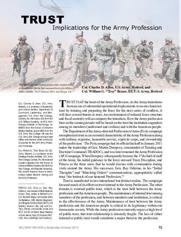 (PDF) Trust: Implications for the Army Profession