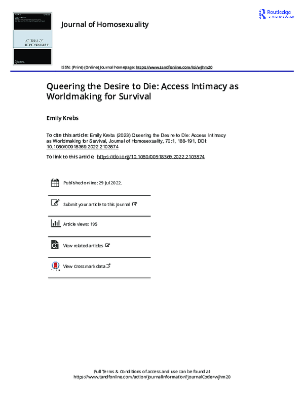 (PDF) Queering the Desire to Die: Access Intimacy as Worldmaking for ...