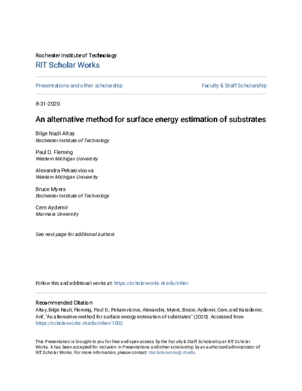 (PDF) An alternative method for surface energy estimation of substrates