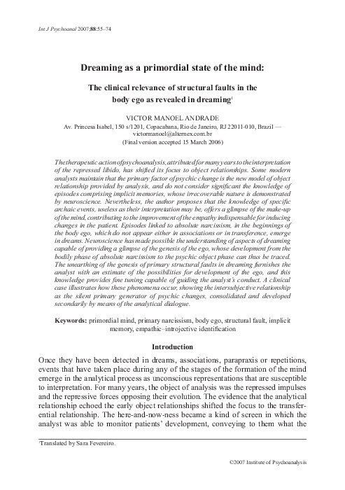 (PDF) Dreaming as a primordial state of the mind: The clinical ...