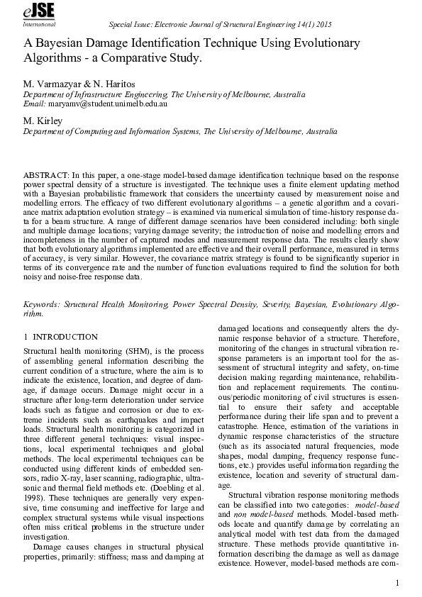 (PDF) A Bayesian Damage Identification Technique Using Evolutionary Algorithms - a Comparative Study