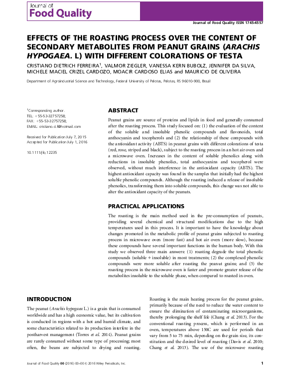 (PDF) Effects of the Roasting Process Over the Content of Secondary ...