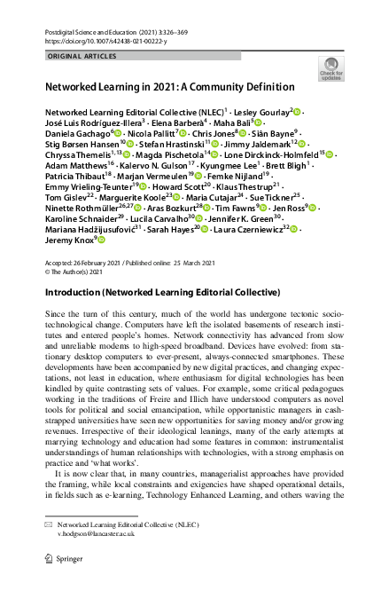 (PDF) Networked Learning in 2021: A Community Definition
