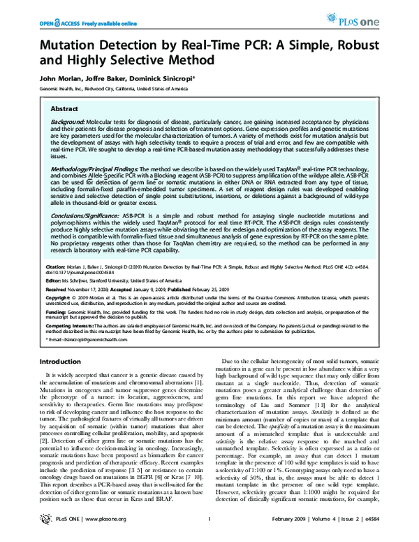 (PDF) Mutation Detection by Real-Time PCR: A Simple, Robust and Highly ...