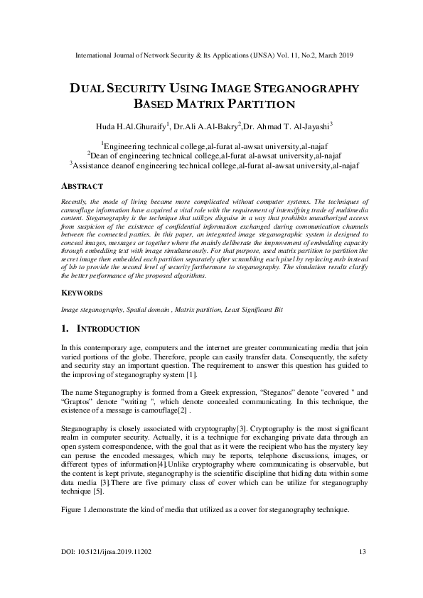 Pdf Dual Security Using Image Steganography Based Matrix Partition