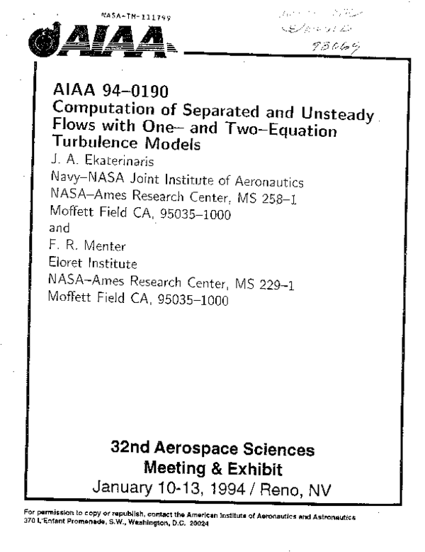 Pdf Computation Of Separated And Unsteady Flows With One And Two