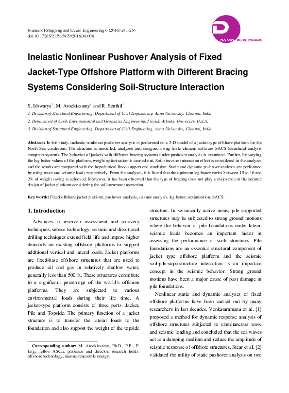 (PDF) Inelastic Nonlinear Pushover Analysis of Fixed Jacket-Type Offshore Platform with ...