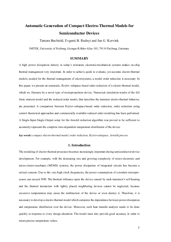(PDF) Automatic generation of compact electro-thermal models for semiconductor devices