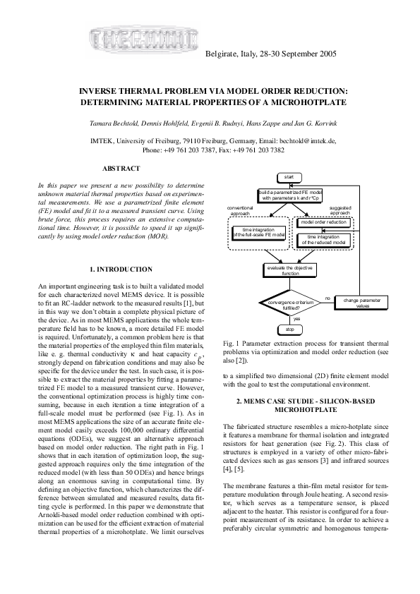 Pdf Inverse Thermal Problem Via Model Order Reduction Determining Material Properties Of A