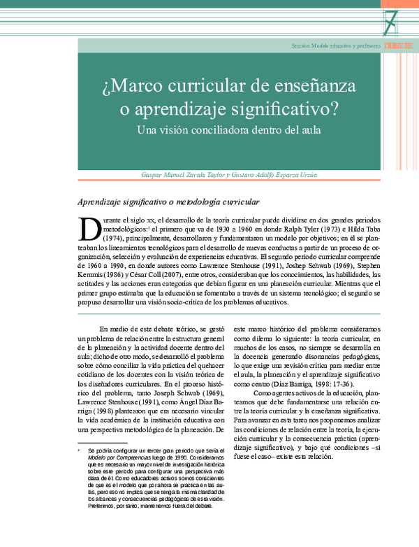 (PDF) ¿Marco curricular de enseñanza o aprendizaje significativo? Una visión conciliadora dentro ...
