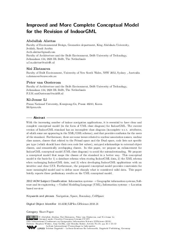 (PDF) Improved and More Complete Conceptual Model for the Revision of IndoorGML (Short Paper)