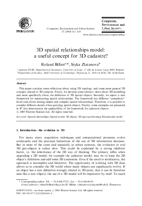 Pdf 3d Spatial Relationships Model A Useful Concept For 3d Cadastre