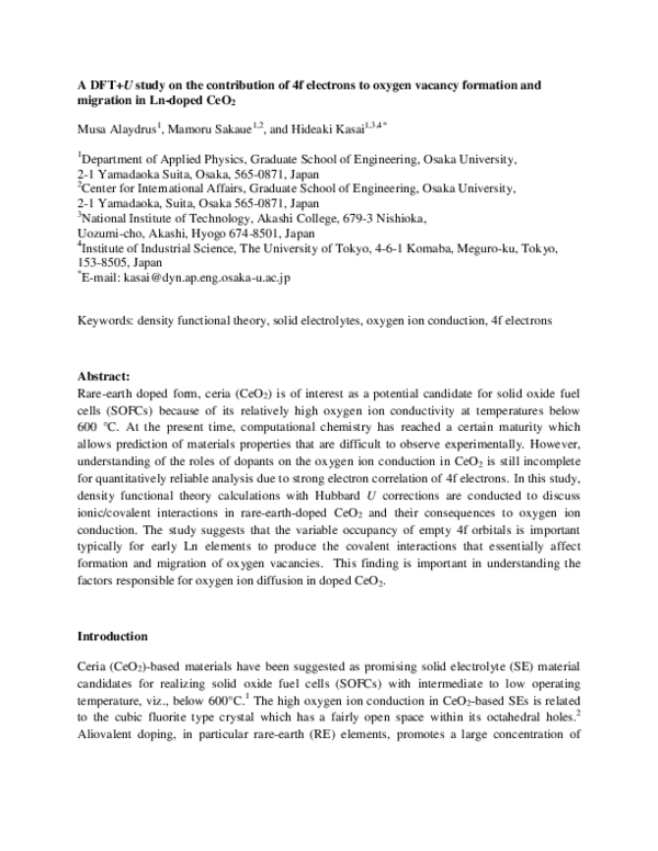 (PDF) A DFT+U study on the contribution of 4f electrons to oxygen ...