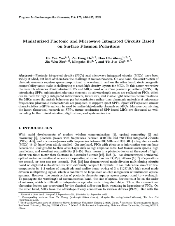 (PDF) Miniaturized Photonic and Microwave Integrated Circuits Based on Surface Plasmon Polaritons