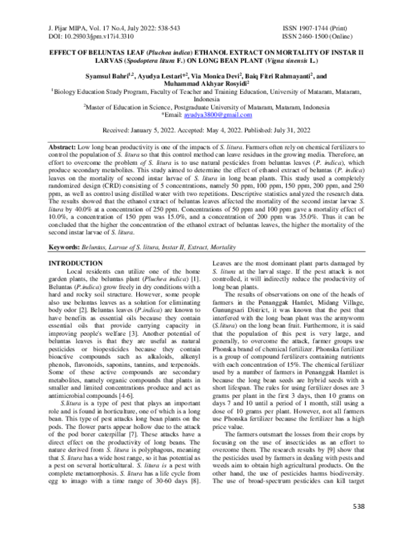 (PDF) Effect of beluntas leaf (Pluchea indica) ethanol extract on ...