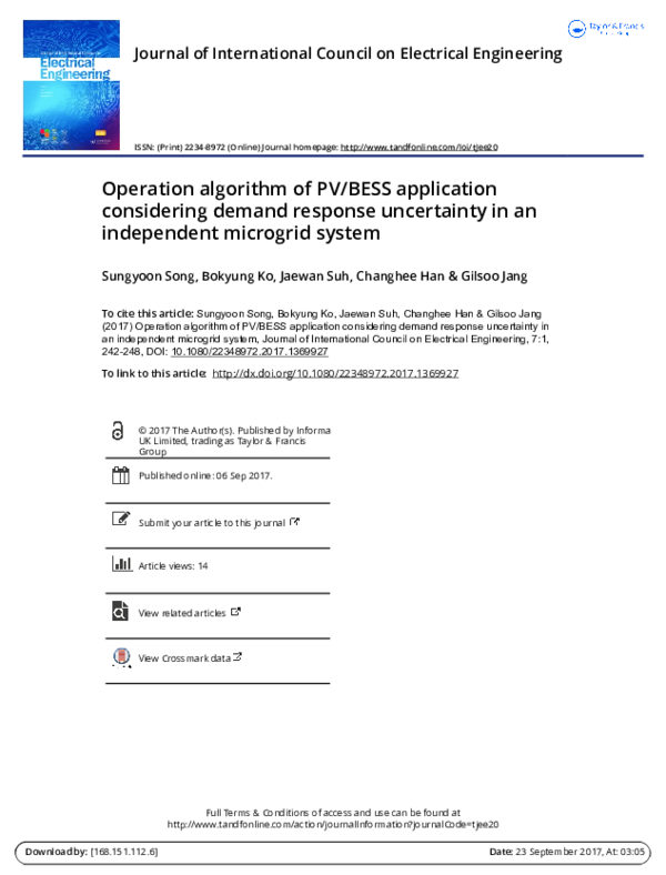 (PDF) Operation algorithm of PV/BESS application considering demand response uncertainty in an ...