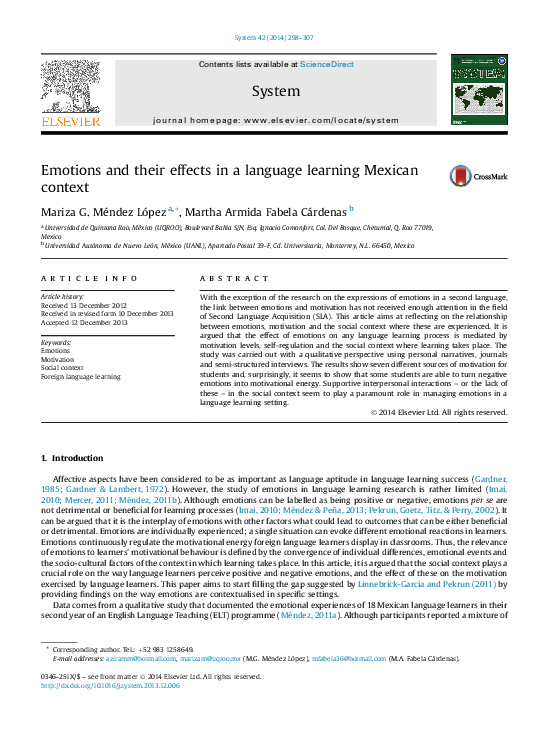 (PDF) Emotions and their effects in a language learning Mexican context