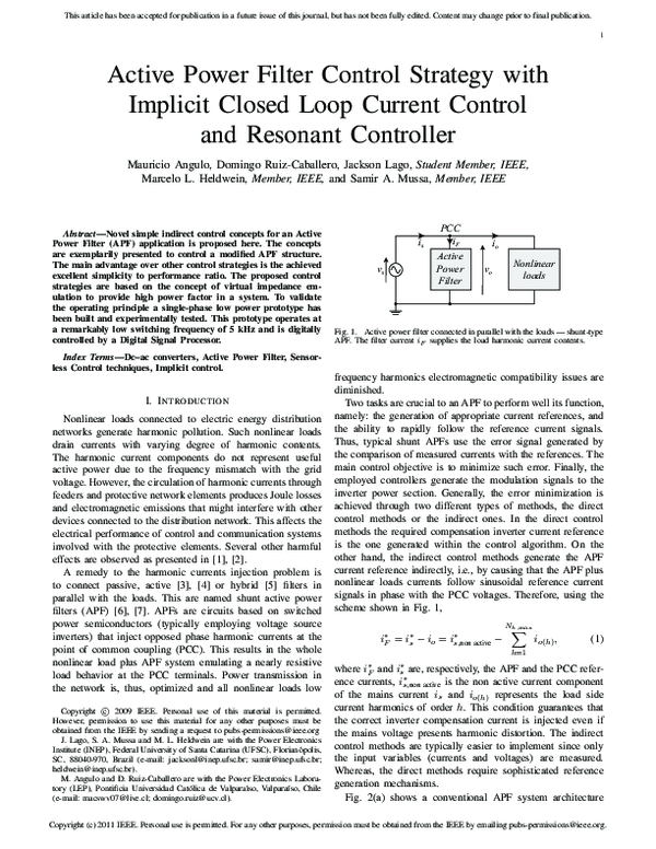 (PDF) Active Power Filter Control Strategy With Implicit Closed-Loop Current Control and ...